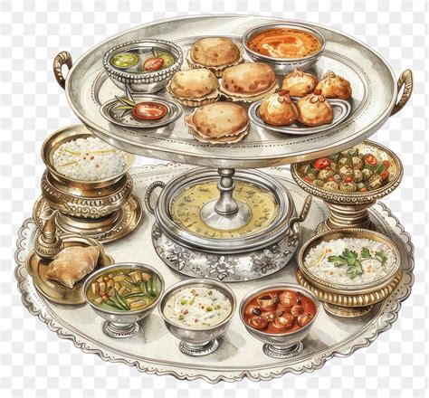PNG Traditional Indian Thali Illustration Free PNG Rawpixel