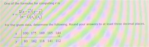 Solved One Of The Formulas For Computing R Is Chegg Com