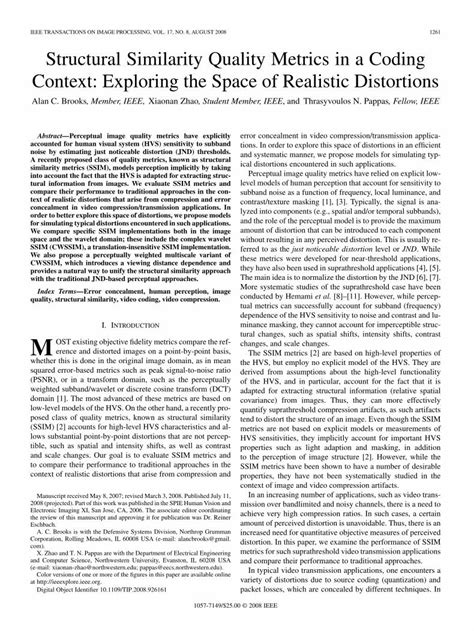 Pdf Structural Similarity Quality Metrics In A Coding Context Exploring The Space Of