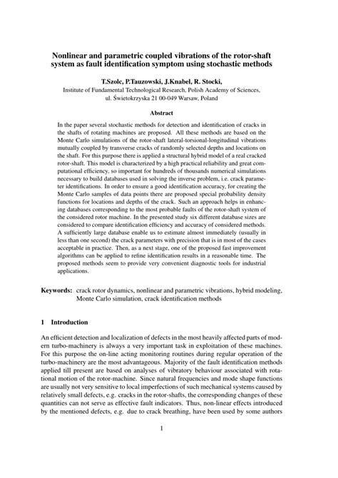 Pdf Nonlinear And Parametric Coupled Vibrations Of The Rotor Shaft System As Fault