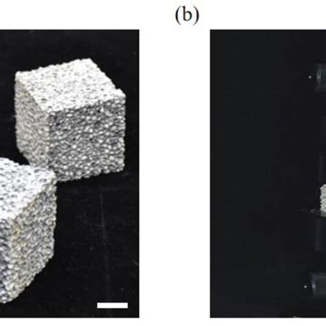 A Three Cubic Samples Of Aluminum Foam And B Compression Test Of