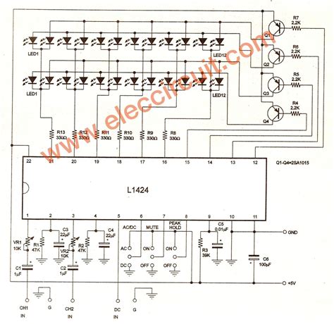 The Peak Hold Vu Meter Circuit On 12 LEDs Stereo System And Use L1424 As Main So Easy To Build