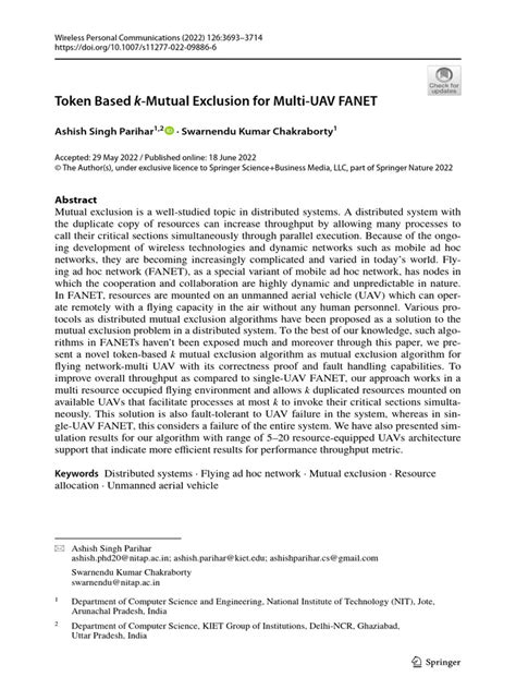 Token Based K Mutual Exclusion For Multiuav Fanet Pdf Wireless Ad