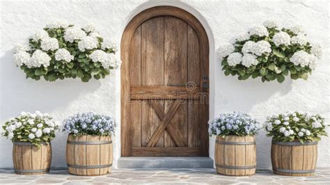 Generative Ai Presents A Rustic Wooden Arched Doorway And Stucco Wall