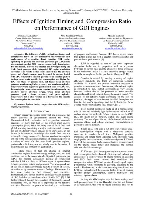 Pdf Effects Of Ignition Timing And Compression Ratio On Performance Of Gdi Engines