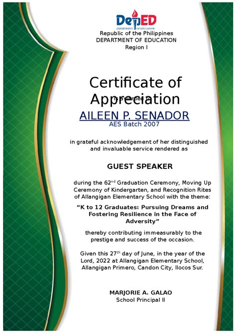 Certificate Of Appreciation For Speakers Sample