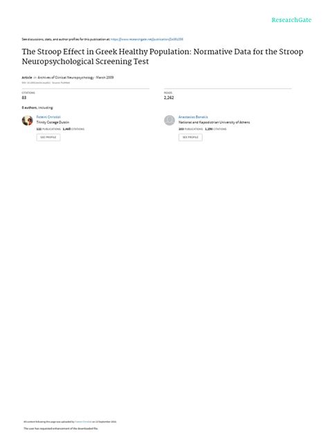 The Stroop Effect In Greek Healthy Population Normative Data For The