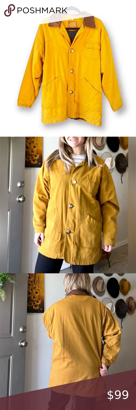 Ami Mens Mustard Yellow Leather Collar Field Coat Utility Chore Jacket Yellow Leather Field