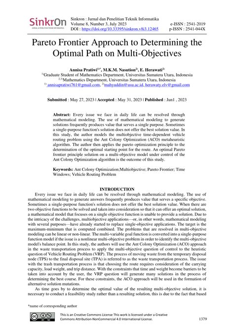 Pdf Pareto Frontier Approach To Determining The Optimal Path On Multi Objectives