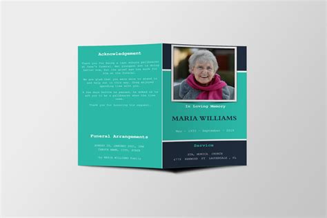 Blue And Green Bordered Photo Funeral Program Template