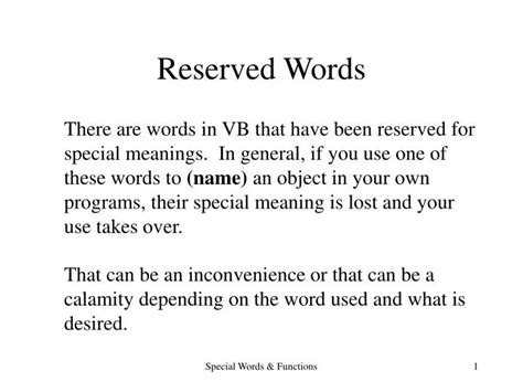 Ppt Reserved Words Powerpoint Presentation Free Download Id5797050