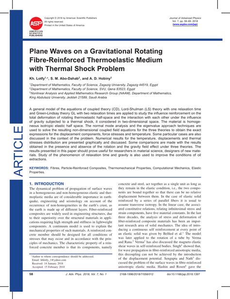 Pdf Plane Waves On A Gravitational Rotating Fibre Reinforced Thermoelastic Medium With Thermal