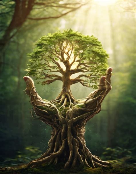Tree Growing From Human Hands In A Forest Stock Image Image Of Intertwined Green