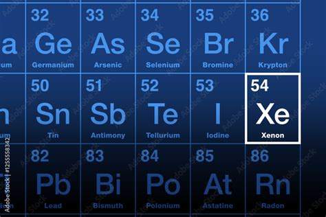 Xenon On The Periodic Table Of The Elements Noble Gas With The Atomic Number 54 And Symbol Xe