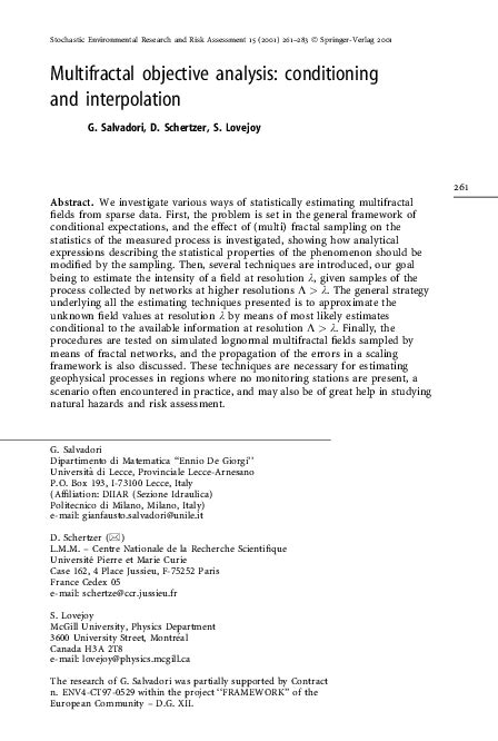 Pdf Multifractal Objective Analysis Conditioning And Interpolation