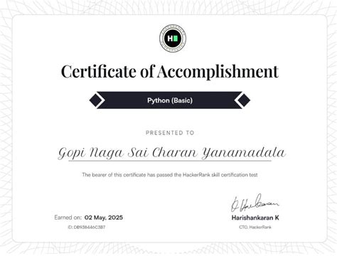 Python Programming Certification Hackerrank Learning Developer Codingjourney Gopi Naga
