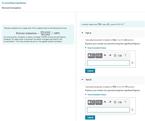 Solved Percent Ionization For A Weak Acid Ha Is Determined