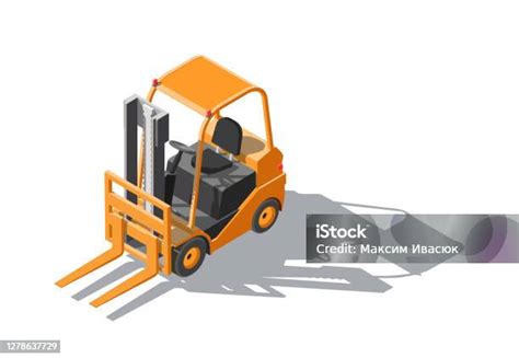 흰색 배경에 격리 된 등색 지게차 트럭 포크 로더 물류 회사 창고 3d 화물 배달 인포그래픽 아래로 3차원 형태에 대한 스톡 벡터 아트 및 기타 이미지 Istock