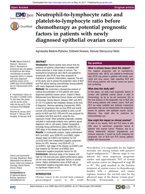Neutrophil To Lymphocyte Ratio And Platelet To Lymphocyte Ratio Before