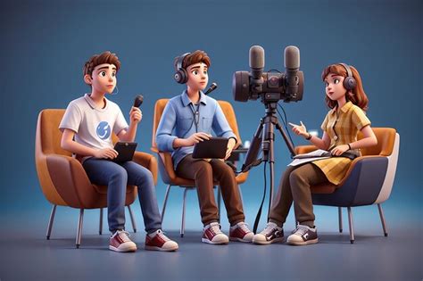 Premium Ai Image Young People Interviewed On A Podcast 3d Character