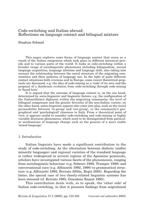PDF Code Switching And Italian Abroad Reflections On Language