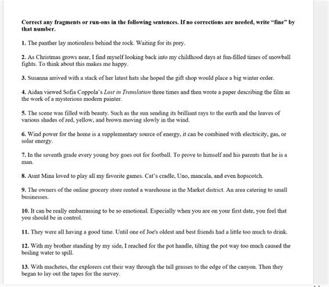 Solved Correct Any Fragments Or Run Ons In The Following Chegg Com