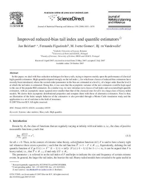 pdf improved reduced bias tail index and quantile estimators