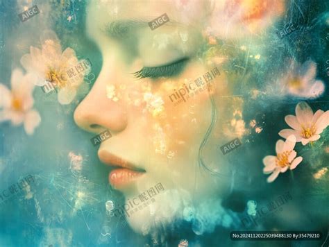 Ai创作图高档美容养生梦幻 梦幻神秘 内在生命 灵性成长 梦幻之美 梦的脸 唯美梦幻艺术 多重曝光技法 神奇之美 梦幻美感 内在美 美丽奥秘 灵魂的升华 灵性的阶段 花之灵 昵图网