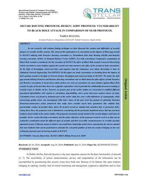 pdf secure routing protocol design aodv protocol vulnerability to black hole attack in