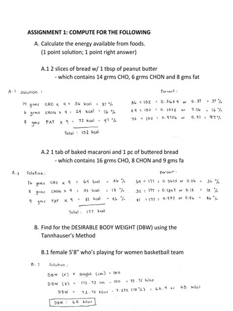Assignment 1 Calculations Ef Dbw Bmi Pdf