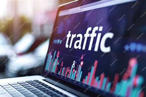 Laptop Screen Displaying The Word Traffic With Colorful Data