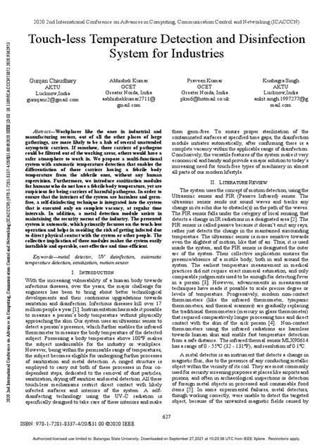Touch Less Temperature Detection And Disinfection System For Industries