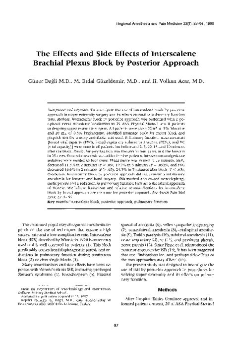 Pdf The Effects And Side Effects Of Interscalene Brachial Plexus Block By Posterior Approach