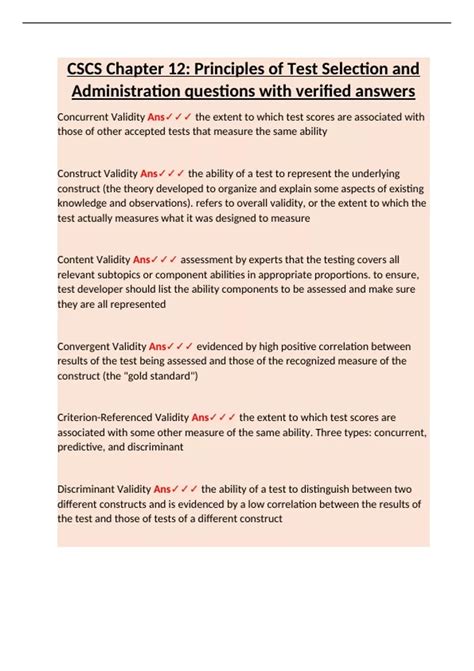 CSCS Chapter Principles Of Test Selection And Administration Questions With Verified Answers