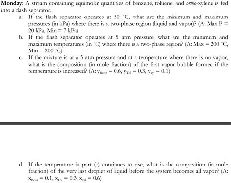 Monday A Stream Containing Equimolar Quantities Of
