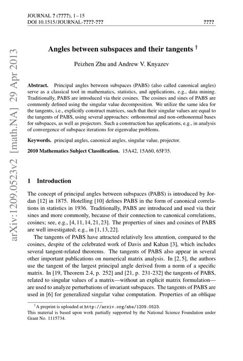 pdf angles between subspaces and their tangents