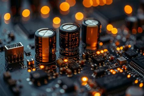 Close Up View Of Electronic Circuit Board Featuring Radio Components And Chip Processor Stock