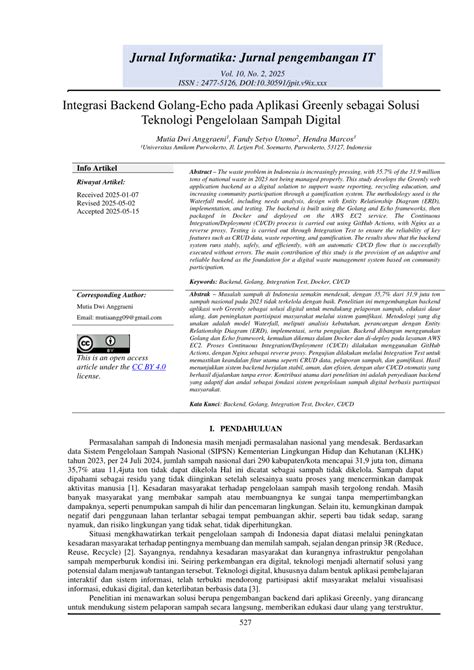 Pdf Integrasi Backend Golang Echo Pada Aplikasi Greenly Sebagai