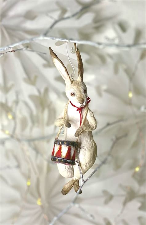 Ватная ёлочная игрушка Заяц с барабаном в интернет магазине на Ярмарке Мастеров Елочные