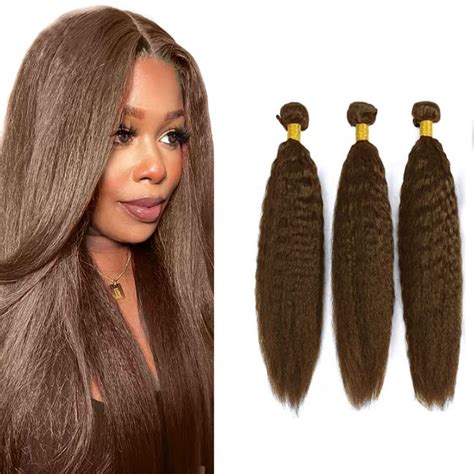 Color 4 Human Hair Bundles Brown Kinky Straight Bundles