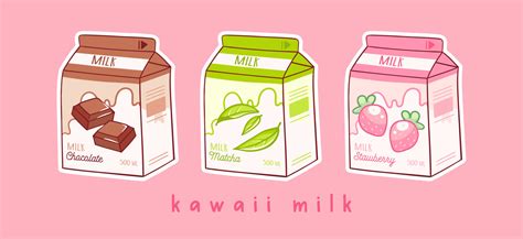 Set Of Three Cartoons Of Milk Three Various Tastes Chocolate Matcha