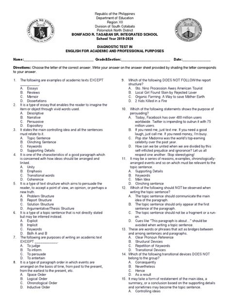 Diagnostic Test Eapp Pdf Plagiarism Causality