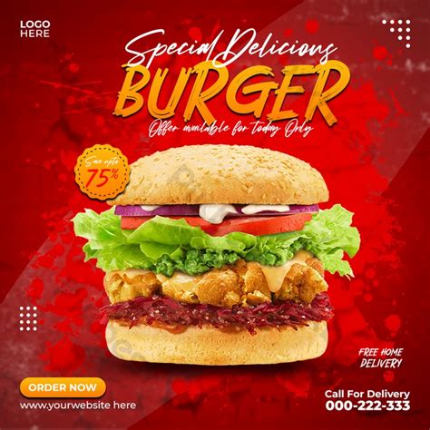 맛있는 버거와 음식 메뉴 소셜 미디어 배너 템플릿 Png Psd 무료 다운로드 Pikbest