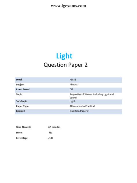 322 Light Cie Igcse Physics Practical Qp Pdf Optics Electromagnetic Radiation