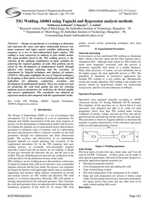 Pdf Tig Welding Al6061 Using Taguchi And Regression Analysis Methods
