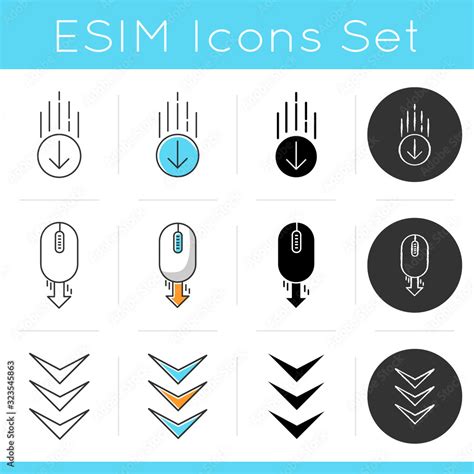 scrolling down arrows icons set computer mouse and arrowheads in