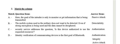 Solved 2 Match The Column Match Question Items Answer Items