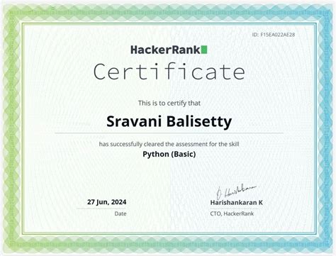 sravani b on linkedin 🐍cleared python basics on hackerrank 🐍