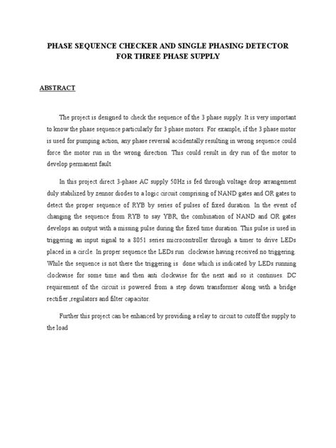 Phase Sequence Checker For Three Phase Supply 10000 Pdf Rectifier Logic Gate