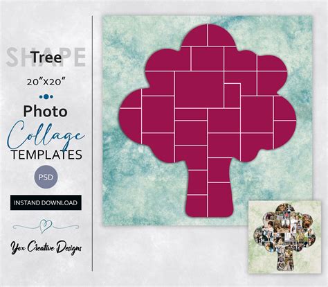 Tree Shape Photo Collage Template X Scrapbook Etsy